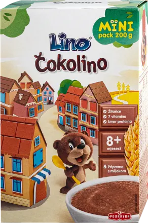 Lino
Čokolino MINI pack - instant pahuljice od žita i čokolade, od 8. meseci, 200 g
Dijetetska namirnica