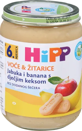 HIPP
Kašica - jabuka i banana sa dečijim keksom, od 6. meseca, 190 g
Dijetetska namirnica