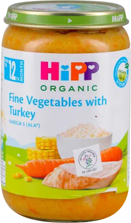 HIPP
ORGANIC kašica - povrće sa ćuretinom , od 12. meseca, 220 g
Prelazna hrana