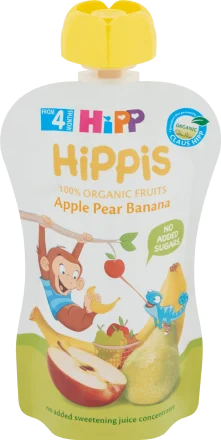 HIPP
HiPPis voćni pire - jabuka, kruška i banana, 4+ meseci, 100 g
Dodatak ishrani