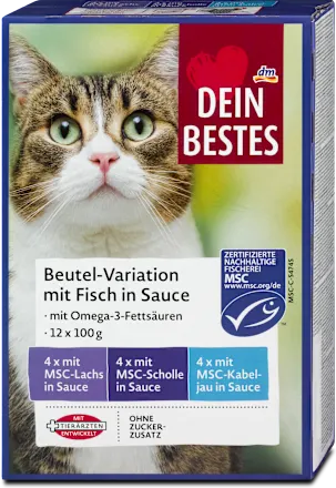DEIN BESTES
Potpuna hrana za mačke - losos, list i bakalar u sosu, 12x100g, 1.200 g
Kompletna hrana za životinje