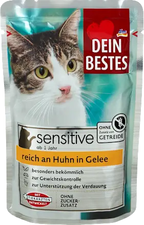 DEIN BESTES
Vlažna sensitive hrana za odrasle mačke- piletina u želeu, 100 g
Kompletna hrana za životinje