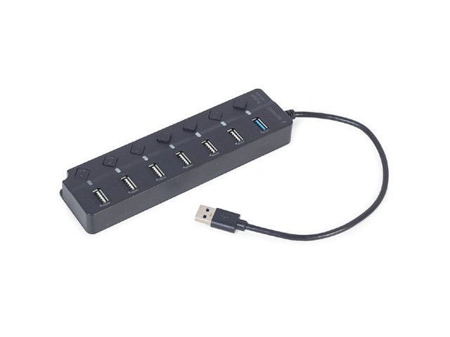 UHB-U3P1U2P6P-01 Gembird 7-port USB hub (1xUSB 3.1 + 6xUSB 2.0) with switches, black