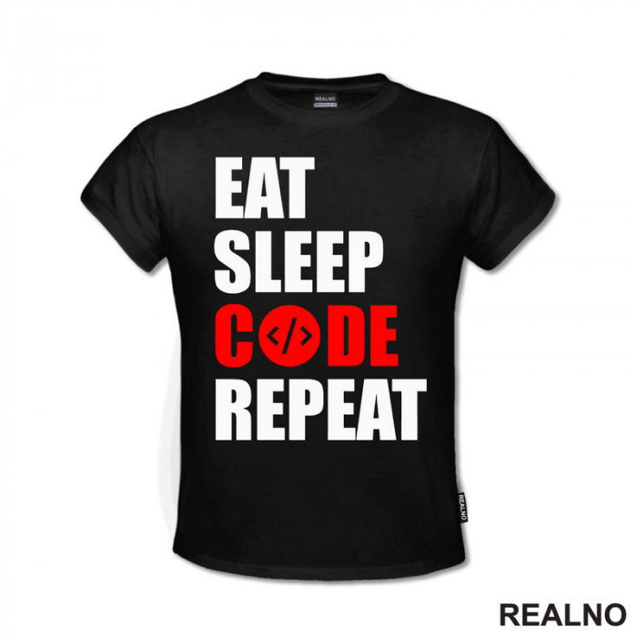 EAT, SLEEP, CODE, REPEAT - RED - GEEK - MAJICA