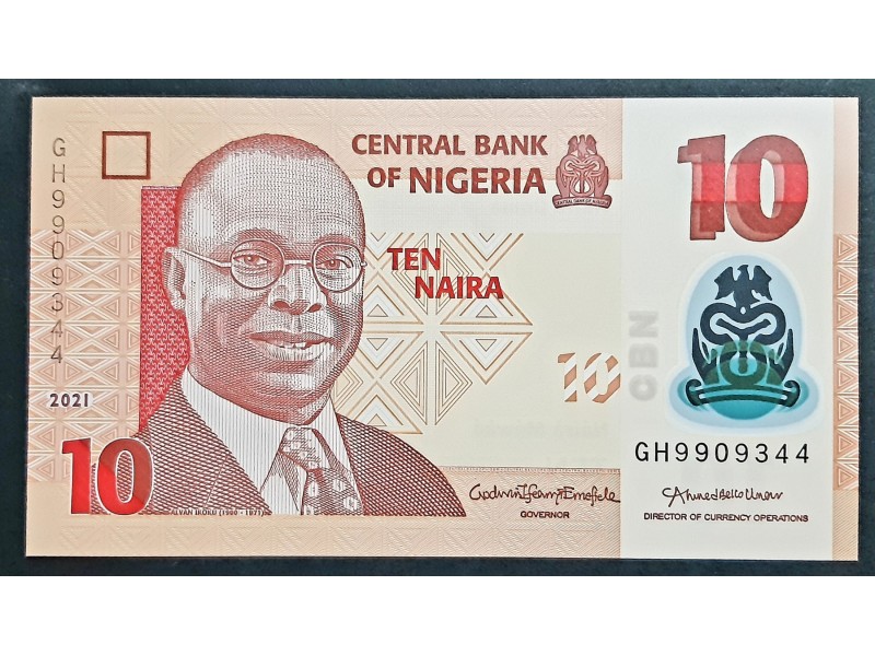 10 Naira 2021 god. Nigerija UNC