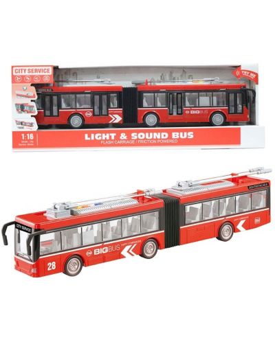 Trolejbus sa zvukom i svetlom, 1:16, Dm Toys, Red