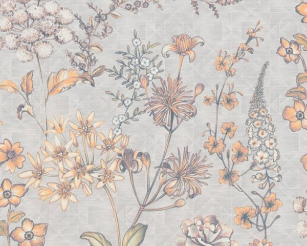 LIVINGWALLS WALLPAPER «FLORAL, CREAM, GREY, ORANGE» 391171