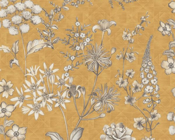 LIVINGWALLS WALLPAPER «FLORAL, CREAM, GREY, YELLOW» 391172