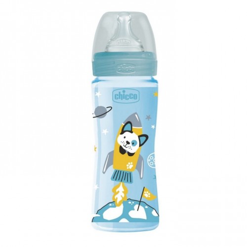 Chicco plastična flašica 330ML, silikon Plava