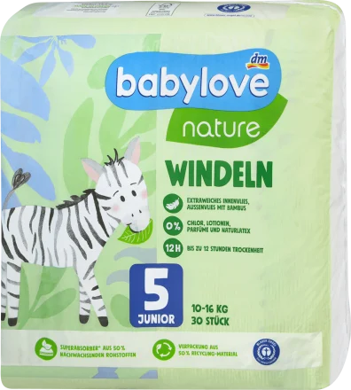 babylove nature
nature pelene junior veličina 5 (10 - 16 kg), 30 kom