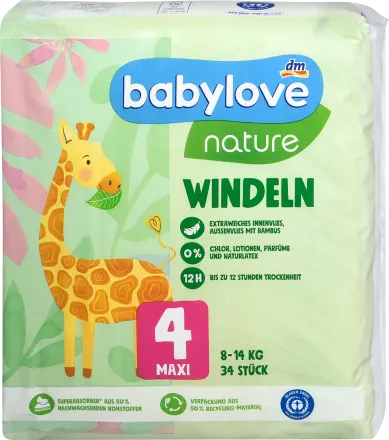 babylove nature
nature pelene MAXI veličina 4 (8 – 14 kg), 34 kom