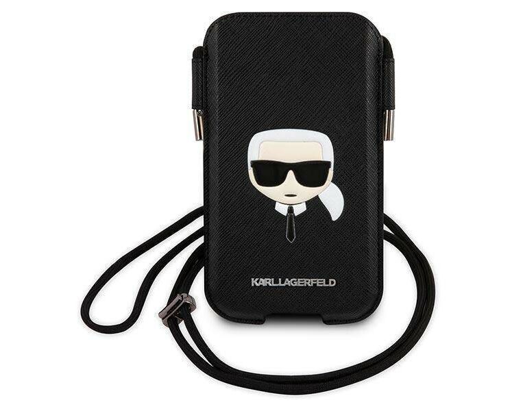 Futrola Karl Lagerfeld Pouch Pu Saffiano Karl Head Large - telefone do 6,7" crna ( KLHCP12LOPHKHK)