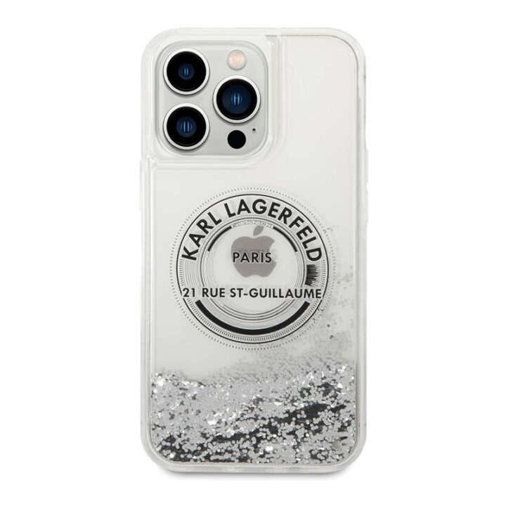 Futrola Karl Lagerfeld Liquid Glitter Round Rsg Logo Za Iphone 14 Pro Srebrna Full ORG (KLHCP14LLCRSGRS)