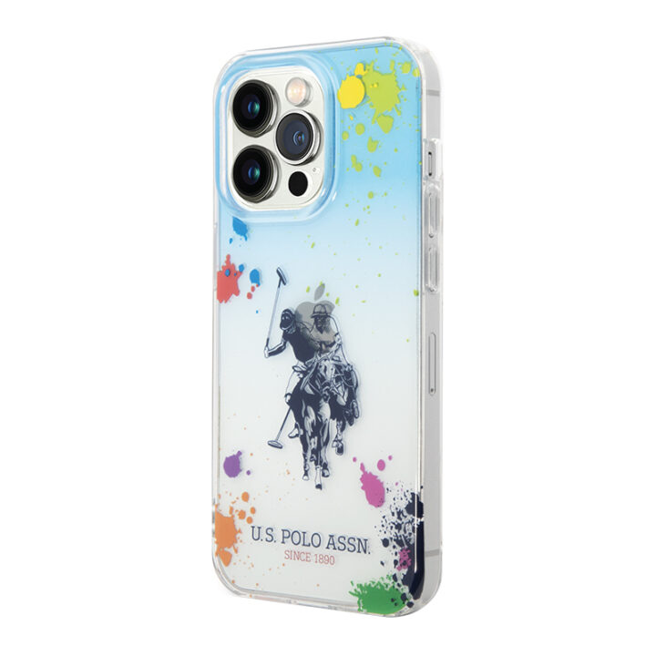 Futrola Polo Gradient With Splattered Pattern & Horse Logo Za Iphone 14 Pro Plava Full ORG (USHCP14LUARTB)