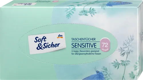 Soft&Sicher
SENSITIVE , papirne maramice u kutiji, 3-slojne, 72 kom