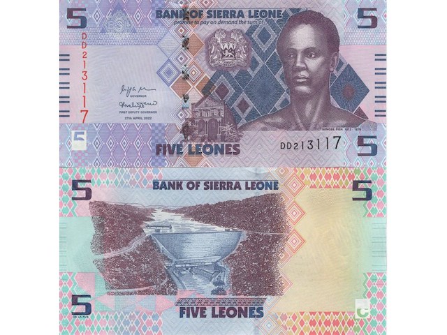 SIERRA LEONE 5 Leones 2022 UNC, denominacija