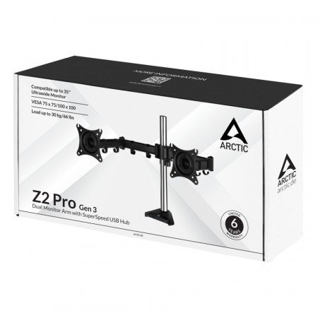 Nosač za monitor ARCTIC Z2 Pro Gen 3 Dual Monitor Arm with SuperSpeed USB Hub, AEMNT00050A