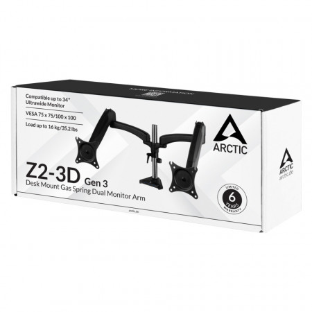 Nosač za monitor ARCTIC Z2-3D Gen 3 Desk Mount Gas Spring Dual Monitor Arm, AEMNT00057A