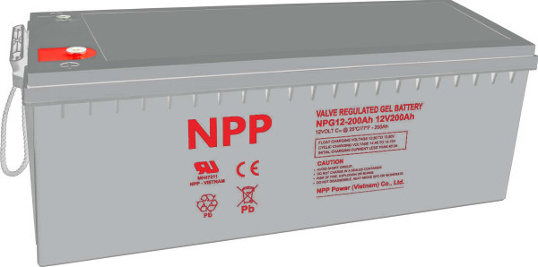 NPP NPG12V-200Ah, GEL BATTERY, C20=200AH, T16, 522x238x218x222, 52,8KG, Light grey