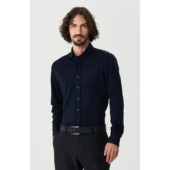 Slim Fit Navy Blue Shirt