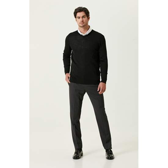 Slim Fit Anthracite Wool Trousers