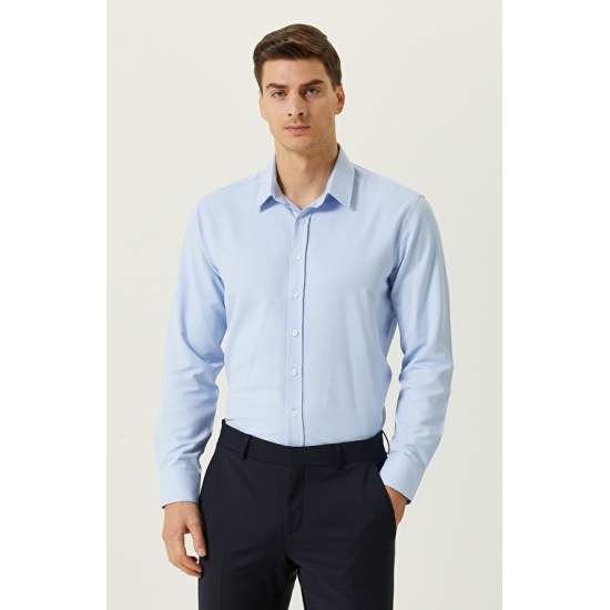 Slim Fit Light Blue Basic Diagonal Shirt