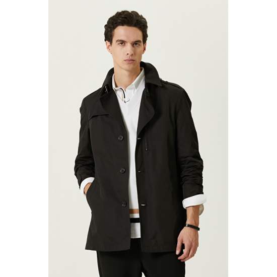 Black Long Sleeve Shirt Collar Overcoat