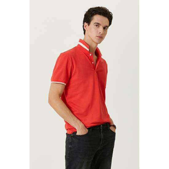 Pomegranate Blossom Polo Collar Cotton Slim Fit T-Shirt