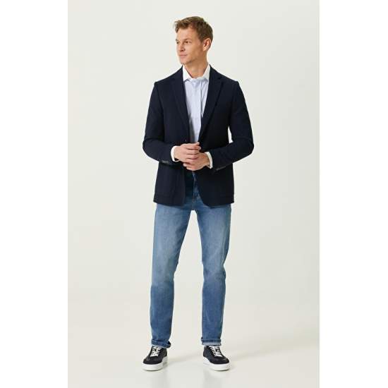 Navy Blue Slim Fit Denim Pants