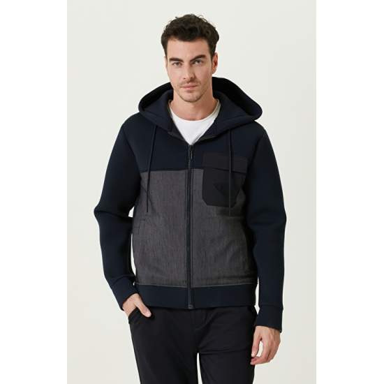 Navy Blue Hooded Coat