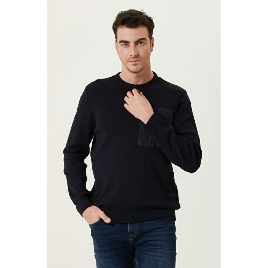 Navy Blue Zipper Detailed Sweater