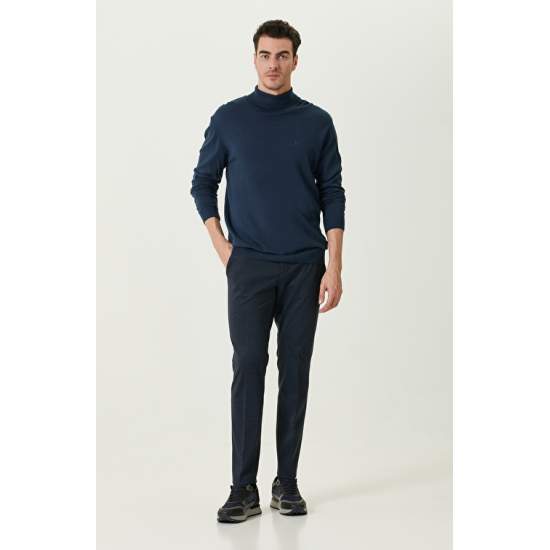 Navy Patterned Trousers