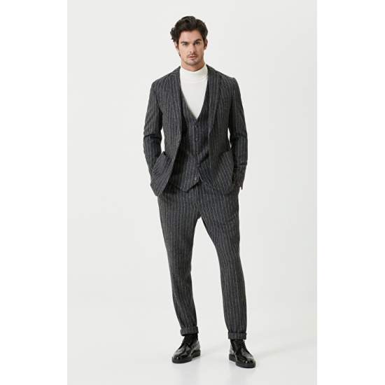 Gray Vest Striped Wool Suit