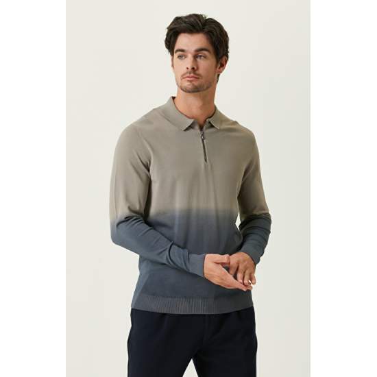 Gray Polo Collar Gradient Sweater