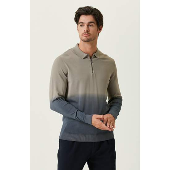 Gray Polo Collar Gradient Sweater