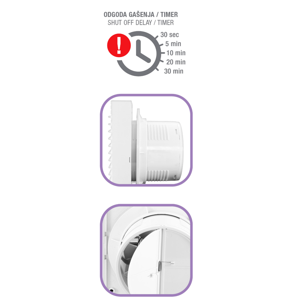 Commel Ventilator Fi 100mm 12W 130m3 34db Zaklopka Tajmer – C 420-102