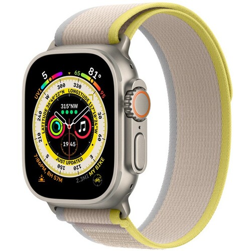 APPLE Watch Ultra GPS + Cellular 49mm Titanium Case with Yellow/Beige Trail Loop - M/L mqfu3se/a