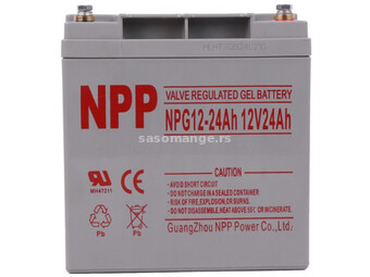 NPP NPG12V-24Ah, GEL BATTERY, C20=24AH, T14, 166x126x174x181, 7,6KG, Light grey