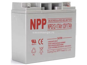 NPP NPG12V-17Ah, GEL BATTERY, C20=17AH, T3, 180*77*167*167, 4,8KG, Light grey