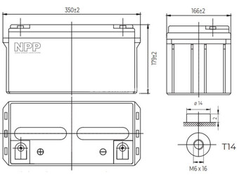 NPP NPG12V-65Ah, GEL BATTERY, C20=65AH, T14, 350*168*179*179, 18,3KG, Light grey