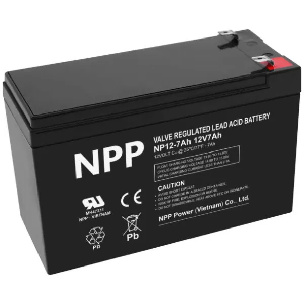 NPP NP12V-7Ah, AGM BATTERY, C20=7AH, T1, 151x65x94x100, 1,97KG, BLACK (NPP NP12/7Ah)