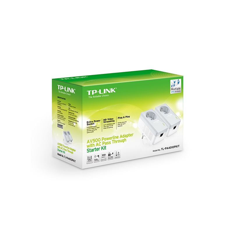 Powerline adapter TP-LINK TL-PA4010P KIT AV600/600Mbps/Homeplug AV/uticnica/300m