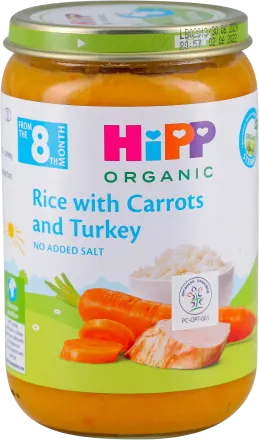 HIPP
ORGANIC kašica - pirinač sa šargarepom i ćuretinom , od 8. meseca, 220 g
Dijetetska namirnica