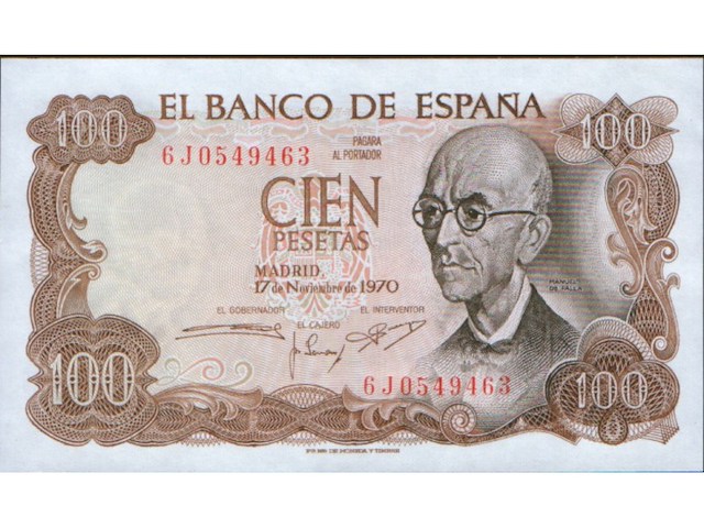 Spain 100 Pesetas 1970. aUNC