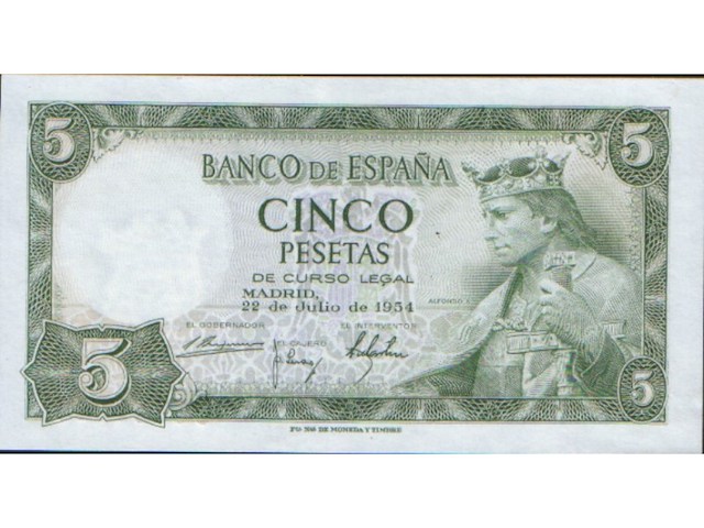 Spain 5 Pesetas 1954. UNC