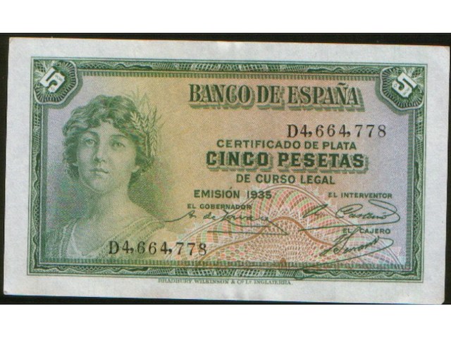 Spain 5 Pesetas 1935. XF