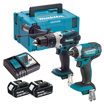 Makita LXT set - akumulatorska udarna bušilica-odvijač DHP458Z + akumulatorski udarni odvijač DTD152Z + punjač + 2 baterije + Makpac DLX2145TJ