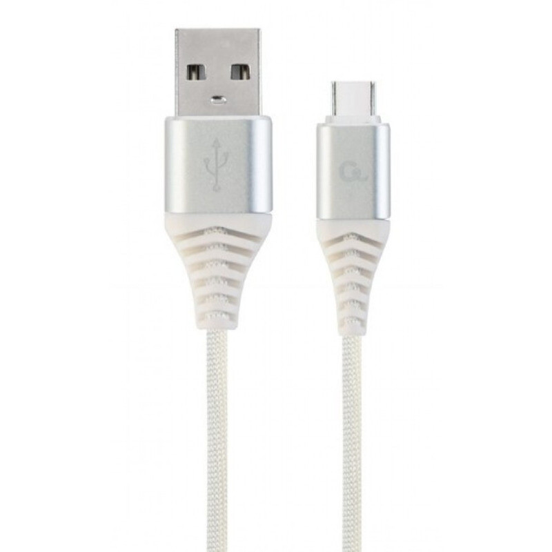 CC-USB2B-AMCM-2M-BW2 Gembird Premium cotton braided Type-C USB charging -data cable,2m, silver/white
