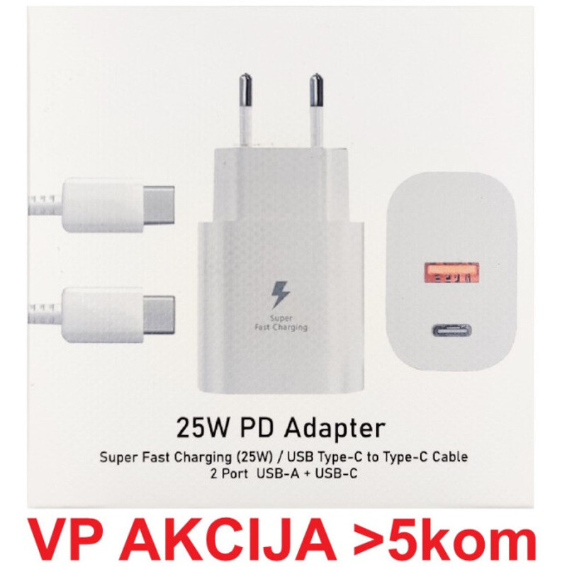 NPA-AC44 ** Gembird QC3.0 brzi punjac USB+Type C kon.+ kabl USB-C, 25W DC 5V/3A ili 9V/2,77A (679)