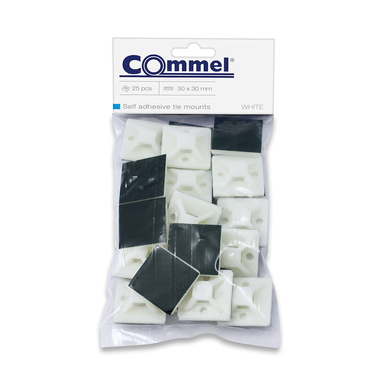 Commel Samolepljivi Držači Vezica, 30x30mm, 25 komada Beli – C 365-332